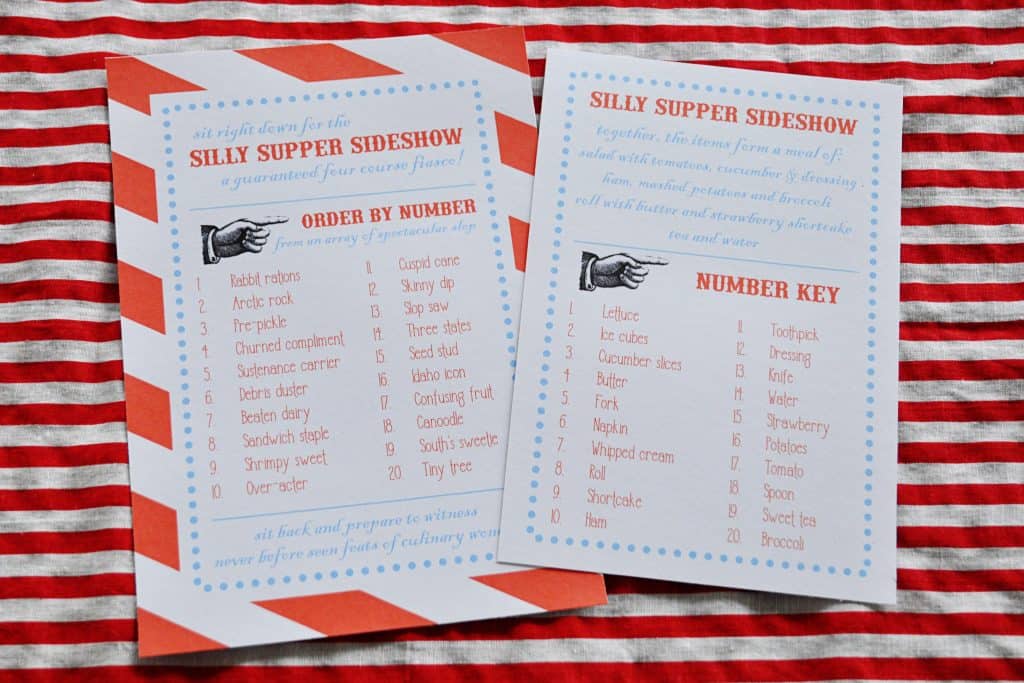 April Fool’s Silly Supper Sideshow {Free Printables} – Dixie Delights